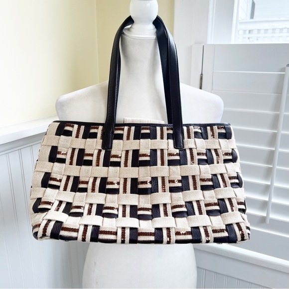 Talbots | Bags | Talbots Nwot Vintage Beige Brown Sequin Stripe ...